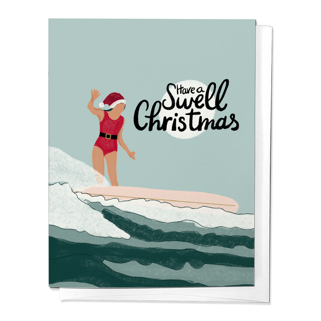 Have a Swell Christmas Holiday Surf Girl Greeting Card – Historia