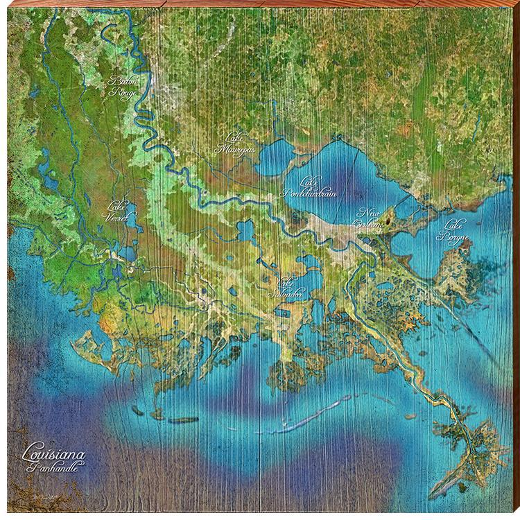 The Louisiana Panhandle Map Wooden Sign | Wall Art Print on Real Wood ...