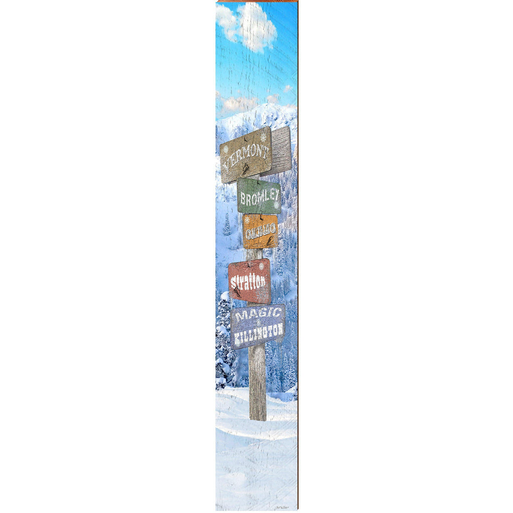 Vermont Mountain Resorts Snow Directional Wooden Sign | Wall Art Print ...